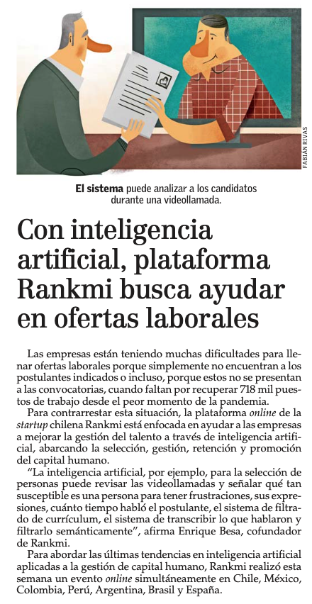 El Mercurio: Con Inteligencia Artificial, plataforma Rankmi busca ayudar en ofertas laborales